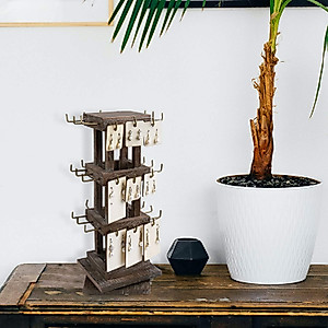 Ikee Design Wood Rotating Jewelry Display Stand Tower,Spinning Keychain Display Stand,36 Hooks Spinning Necklace, Bracelet, Earring Rack for Vendor, Coffee Color