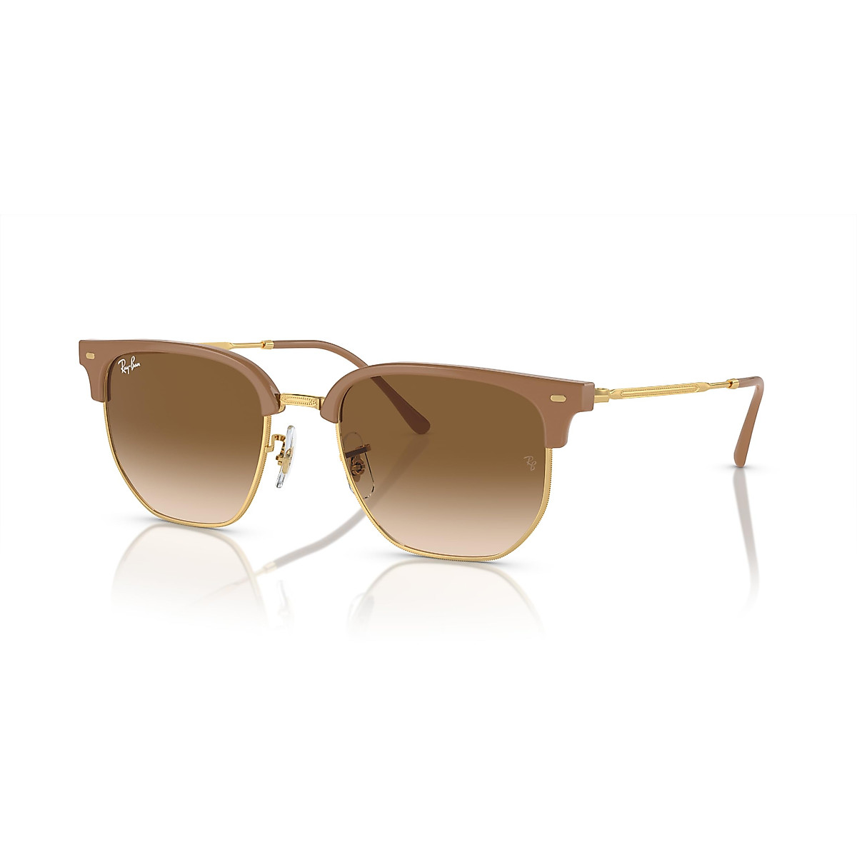 Ray-Ban RB4416 New Clubmaster Square Sunglasses, Beige On Gold/Brown Gradient, 51 mm