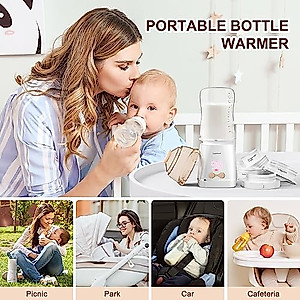 Bottle Warmer, Portable Bottle Warmer for Travel with 4 Adapters, Rechargeable Fast Heating Baby Bottle Warmer with Precise Temperature Selection for Baby Breastmilk, Water, Formula