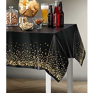 Prestee Black and Gold Table Cloths for Parties, 4pk, 54"x108" - Gold Dot Plastic Tablecloths, Black Tablecloth, Black and Gold Party Decorations, Paper Tablecloth for BBQ, Party, Fine Dining, Wedding
