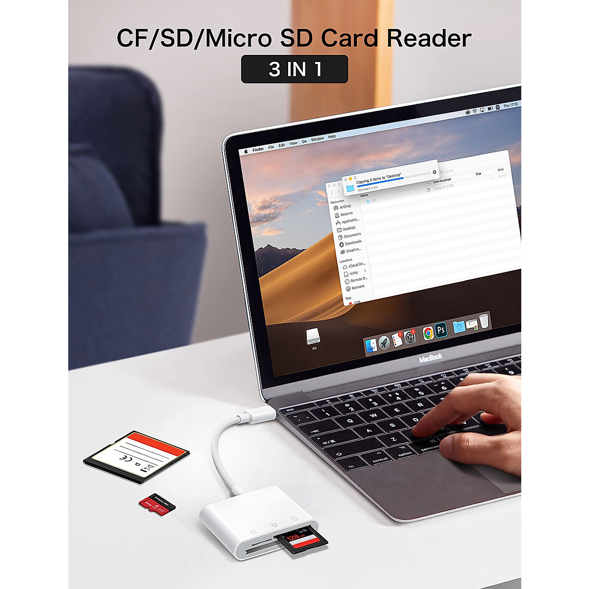 USB C SD Card Reader for iPhone 15/iPad/Mac, ChiaoPio USB C to SD CF, Type C Memory Card Adapter with Compact Flash/CF/SD/MicroSD Slots Compatible with iPad Macbook Pro/Air/Mini Mac Laptop