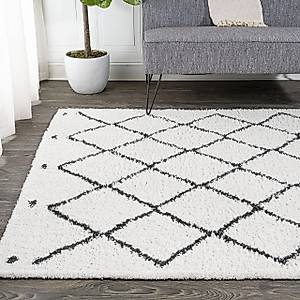 JONATHAN Y MOH410A-5 Cami Moroccan Style Diamond Shag Indoor Area-Rug Bohemian Contemporary Geometric Easy-Cleaning Bedroom Kitchen Living Room Non Shedding, 5 X 8, White/Black