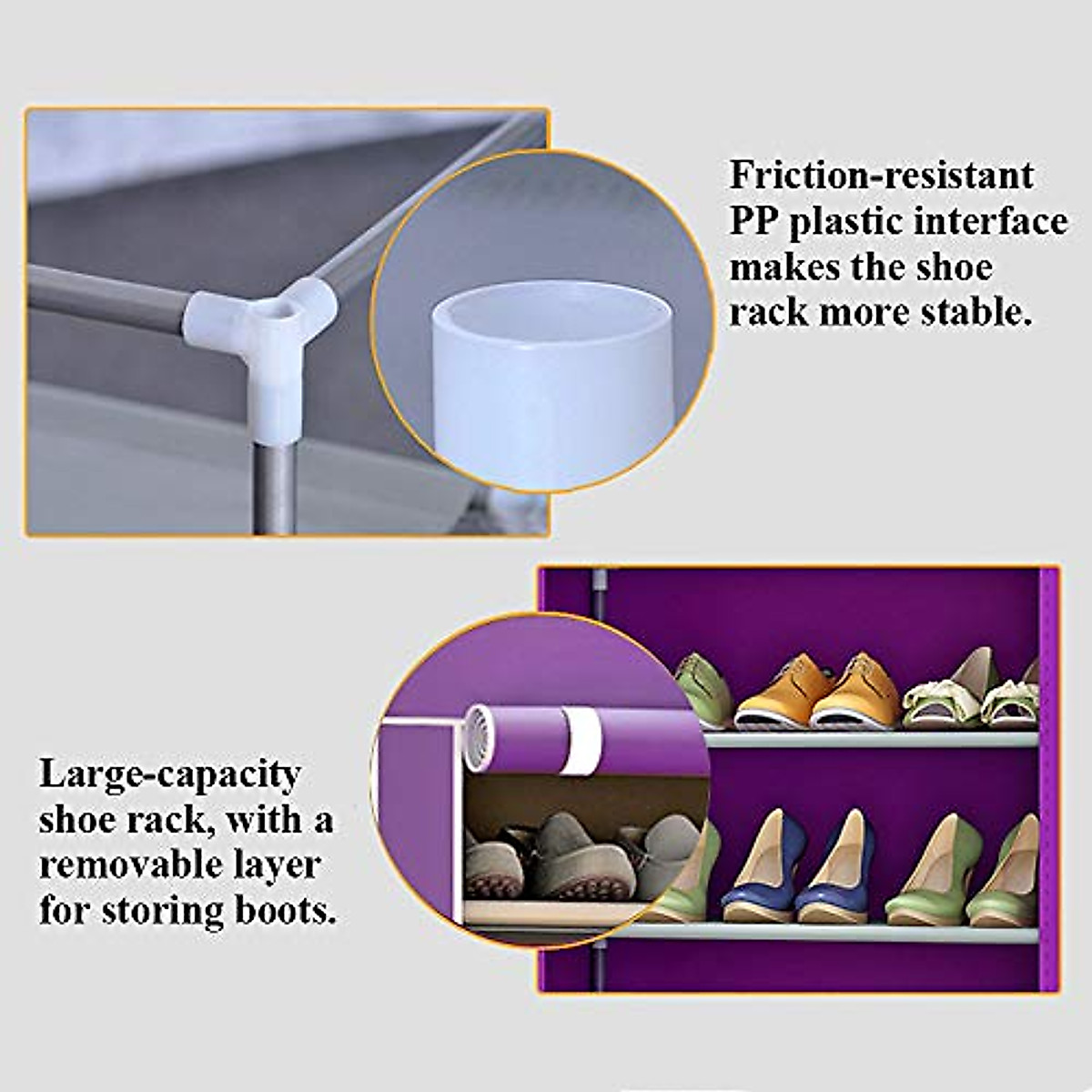 IBEQUEM Double Row 7-Tier Shoe Rack, Stackable Non Woven Cover Shoe Storage Cabinet, Metal Shoe Tower Cabinet Holds 28 Pair, Portable Shoe Shelf for Closet, Balcony, Bedroom Entryway (Coffee)