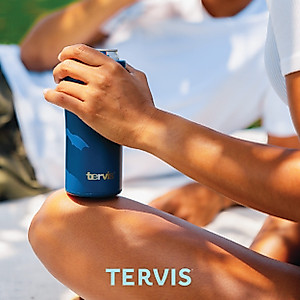 Tervis Deepwater Blue Powder Coated Triple Walled Insulated Tumbler Cup Keeps Drinks Cold & Hot, 12oz Slim Can Cooler, Deepwater Blue
