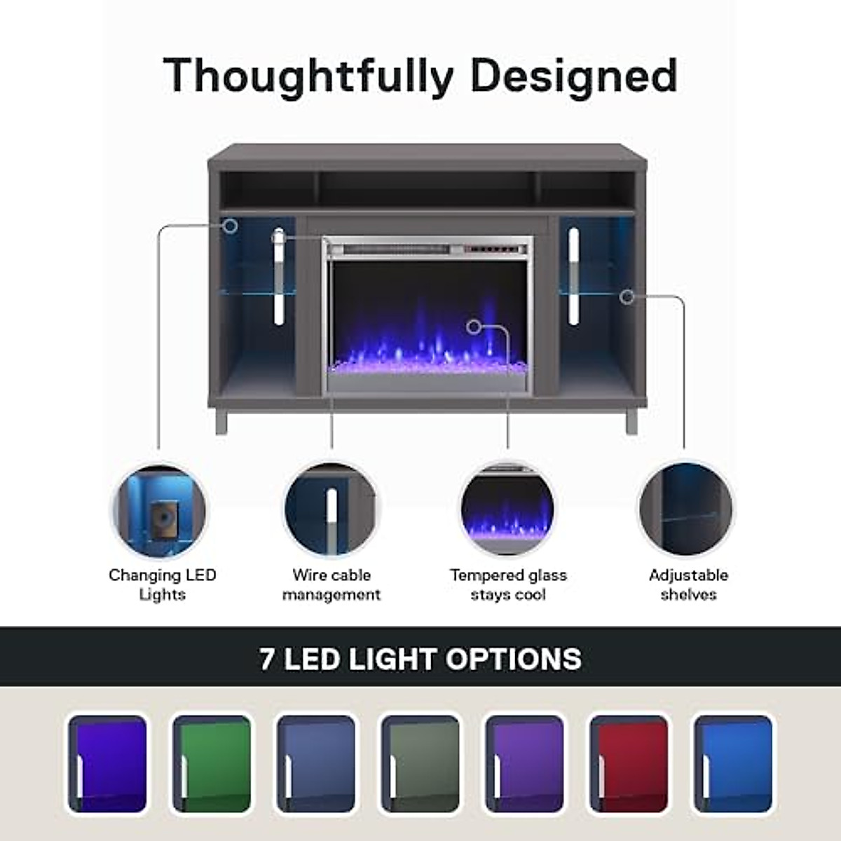 Ameriwood Home Lumina Fireplace TV Stand for TVs up to 48", Graphite Gray