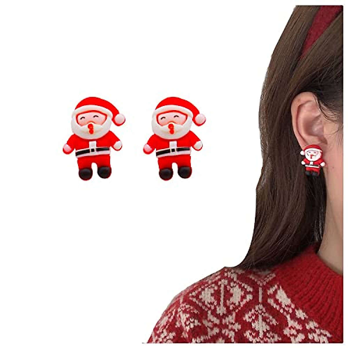 Charistmas Earring Set for Women, 5 Pairs Cute Resin Christmas Stud Earrings,Christmas Trees, Bells,Santa Claus,Snowman,elk Earrings (Red)