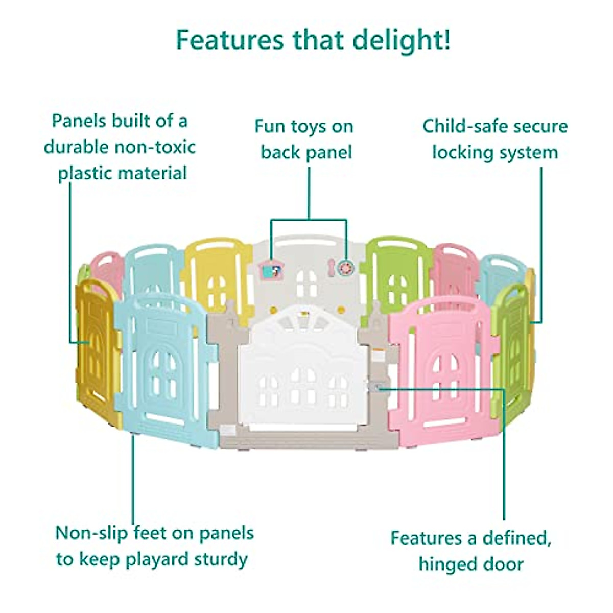 Dream On Me 14 Panel Groovy Play Center, Play Pen, Playard in Multi Colors