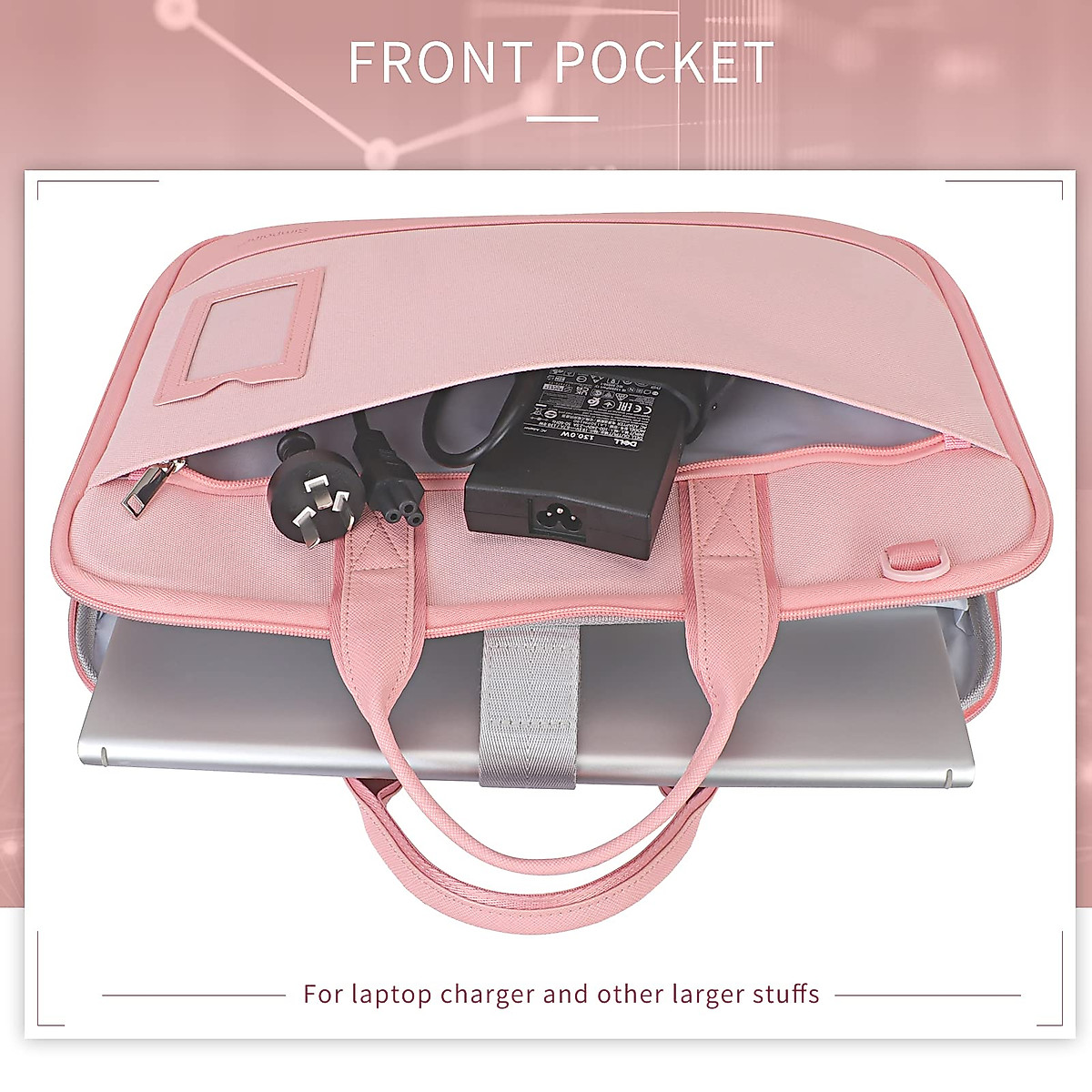 Simpolor 15.6’’ Laptop Case Cable Organizer, Electronic Organizer Inside with Outside Card Holder, 3-Layer Shockproof and Water Resistant 14/15 inch Laptop Sleeve, Pink