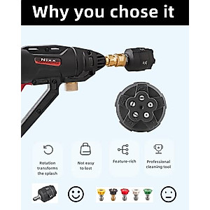 Short Wand Pressure Washer Gun Connect M22/14 Hose With 5-In-1 High Pressure Spray Nozzle，1/4 Inch Quick Connector For Power Car Wash Accessories Kit