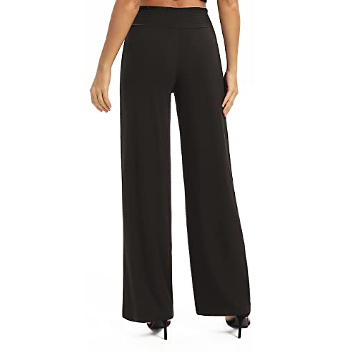 Urban CoCo Women's Solid Wide Leg Palazzo Lounge Pants Casual Straight Leg High Waist Stretch Pants (Black, XL)