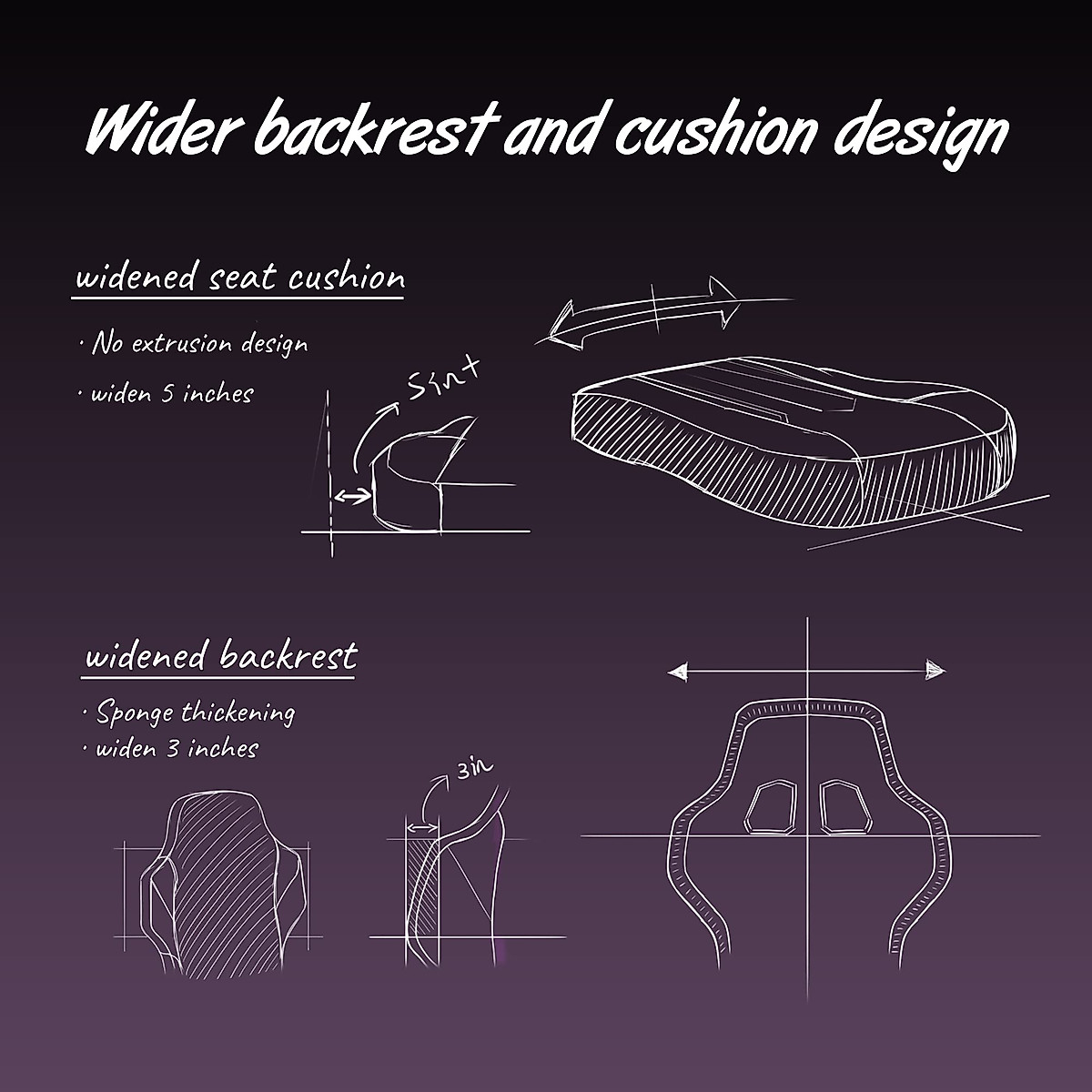 Dowinx Gaming Chair with Pocket Spring Cushion, Ergonomic Computer Chair High Back, Reclining Game Chair Pu Leather 350LBS, Purple