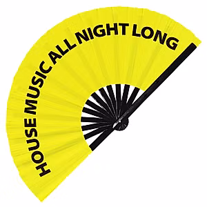 House Music All Night Long Hand Fan Foldable Bamboo Circuit Hand Fan Funny Gag Slang Words Expressions Statement Gifts Festival Accessories Rave Handheld Circuit Event Fan Clack Fans (Yellow)