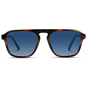 WearMe Pro Polarized Aviator One-Bridge Modern Square Mens Sunglasses (Tortoise Brown/Blue Gradient Lens)