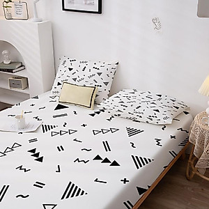 zcsm Geometric Sheets Full Size - White Bed Sheets 4 Piece & 16 Inch Deep Pocket, Soft 600 Thread Microfiber Wrinkle Free Bedding Sheets, 1 Fitted Sheet, 1 Flat Sheet, 2 Pillowcases