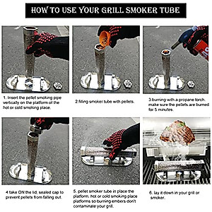 XOIEPZE Pellet Smoker Tube - Smoke Tube for Pellet Smoker With a Stainless Steel Tray - 5 Hours of Billowing Smoke - Smoker Tube Works with Any Grill or Smoker (12" smoker tube)