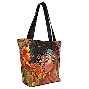 African American Woman Tote Bag Large Handbag Shoulder Bag for Girl Adults Work School Shopping with Zipper