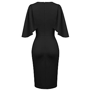 GRACE KARIN Women 3/4 Ruffle Sleeve Slim Fit Business Pencil Dress Black