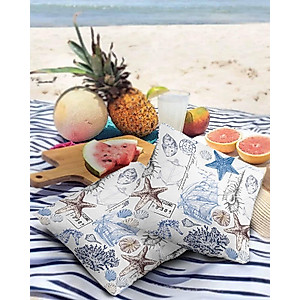 Outdoor Waterproof Pillow Covers Set of 2, Nautical Theme Marine Sail Boat Beach Starfish Shell Seashell Patio Throw Pillow Covers, Decorative Cushion Case for Couch Sofa Furniture Garden, 20x20 Inch