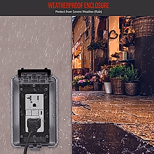 ENERLITES Outdoor Outlet Cover Extra-Duty in-Use Weatherproof Outdoor Decorator/GFCI Receptacle Outlets, Weatherproof Enclosure, 1-Gang 6.1” H x 3.4” W x 2.8” D, Clear Cover, IUC1V-D