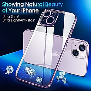 Supdeal Crystal Clear Case for iPhone 14, [Not Yellowing] [Camera Protection] [Military Grade Drop Tested] Transparent Shockproof Protective Phone Case Soft Silicone Slim Cover, 6.1 inch, Purple