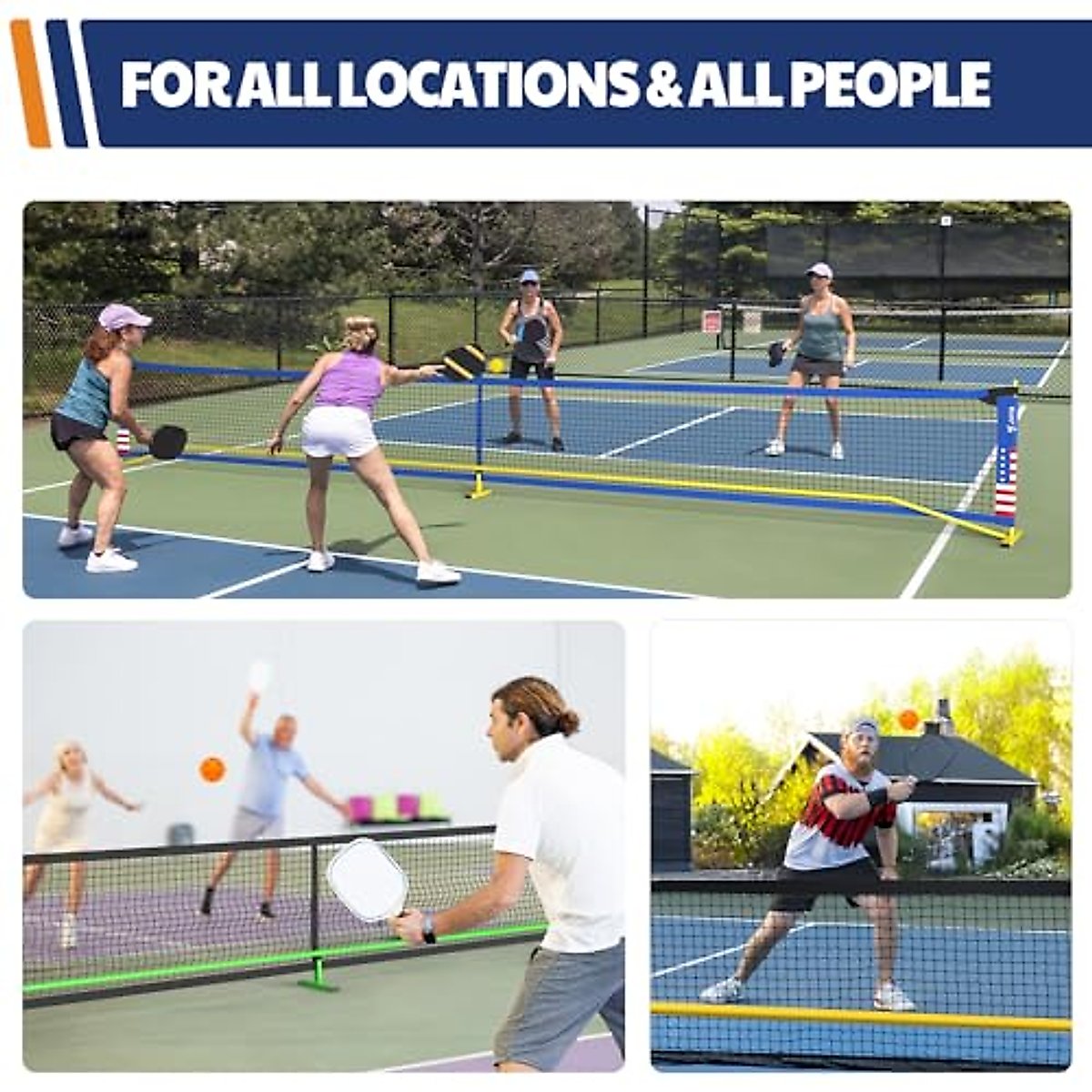 JAYA Portable Pickleball Net, IPF Standard 22FT, Steady Metal Frame, Easy Setup, Suitable for Driveways and Backyards Ginger Yellow with Black