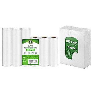 Syntus Vacuum Sealer Bags, 6 Pack + 100 Quart Size Commercial Grade Bags Rolls, Food Vac Bags for Storage, Meal Prep or Sous Vide