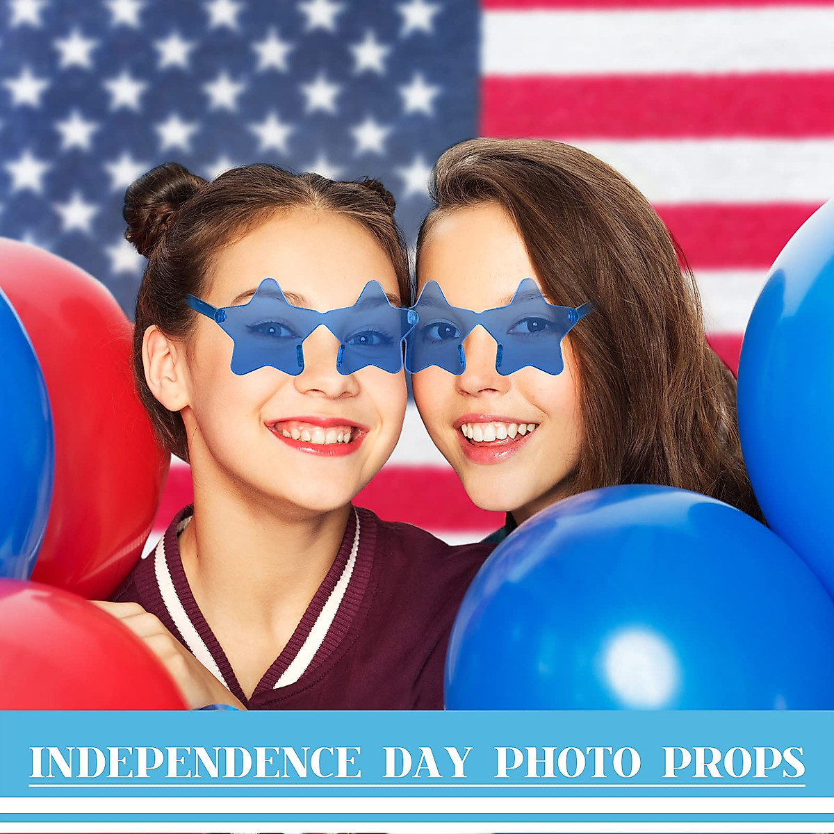 CHENGU 2 Pcs Star Shape Rimless Sunglasses Transparent Candy Color Sunglasses Party Favor star glasses for Women(Blue)