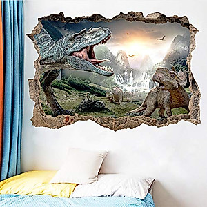 3D Dinosaurs Wall Stickers - MLM PVC Simulation Crack Hole Dinosaur Wall Decals for Mural Living Room Bedroom Kids' Room Nursery Decor Playroom Decor (Dino B)