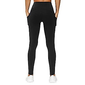 THE GYM PEOPLE Thick High Waist Yoga Pants with Pockets, Tummy Control Workout Running Yoga Leggings for Women (X-Large, Black  )