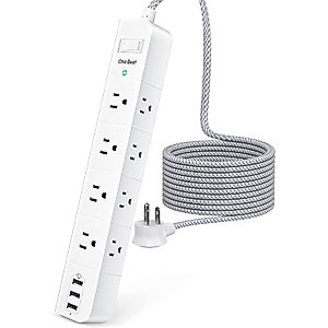 Power Strip Surge Protector - 8 Widely AC Outlets 3 USB, 5 ft Extension Cord, Flat Plug, Desktop Charging Station with Overload Protection, Wall Mount for Home, Office, Travel, Computer ETL Listed