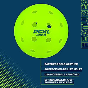 PCKL Elite 40 Pickleball Balls | Tournament and Competition Ball | 4 Pack of Balls | 50 Pack | 100 Bulk Pack | USA Pickleball Approved (4 Pack, Neon Green)