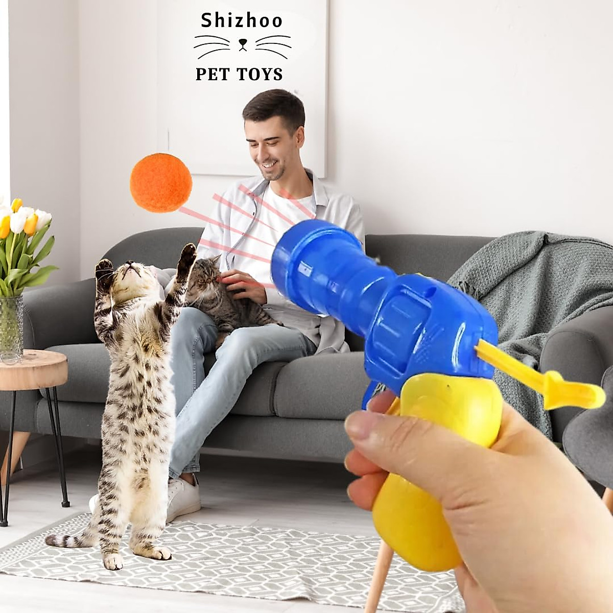 Shizhoo 31 Pcs Cat Toy Ball Launcher Gun,Cat Fetch Toy Gun Shooter, Plush Ball Shooting Gun with 30Pcs Pom Pom Balls, Funny & Fuzzy Toys Interactive for Indoor Cats (3.0 CM with Ball Gun)