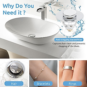 2 Pack AIHAOMAI Universal Bathroom Sink Stopper in Brass,1.29-1.75 Inch Pop Up Basin Sink Drain Stopper, Sink Drain Strainer with Anti Clogging Filter Hair Catcher