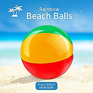 4 Pieces Beach Balls for Kids Inflatable Beach Balls Large Rainbow Pool Toys Swimming Pool Party Ball for Summer Beach Water Play Toy, Pool and Party Favor (10 Inch)