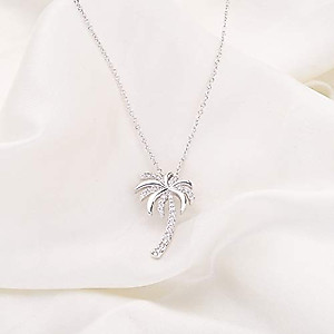 LQRI Tropical Beach Jewelry CZ Palm Tree Pendant Necklace Hawaii Bridal Beach Wedding Jewelry Bridesmaid Gifts (necklace)