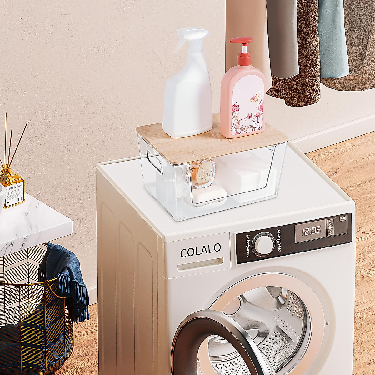 Citylife 2-Pack Extra Large Trash Bag Holders with Bamboo Tops and Handles, Laundry Room Organization and Storage for Home, Kitchen, Under-Sink Garbage Bag Dispenser