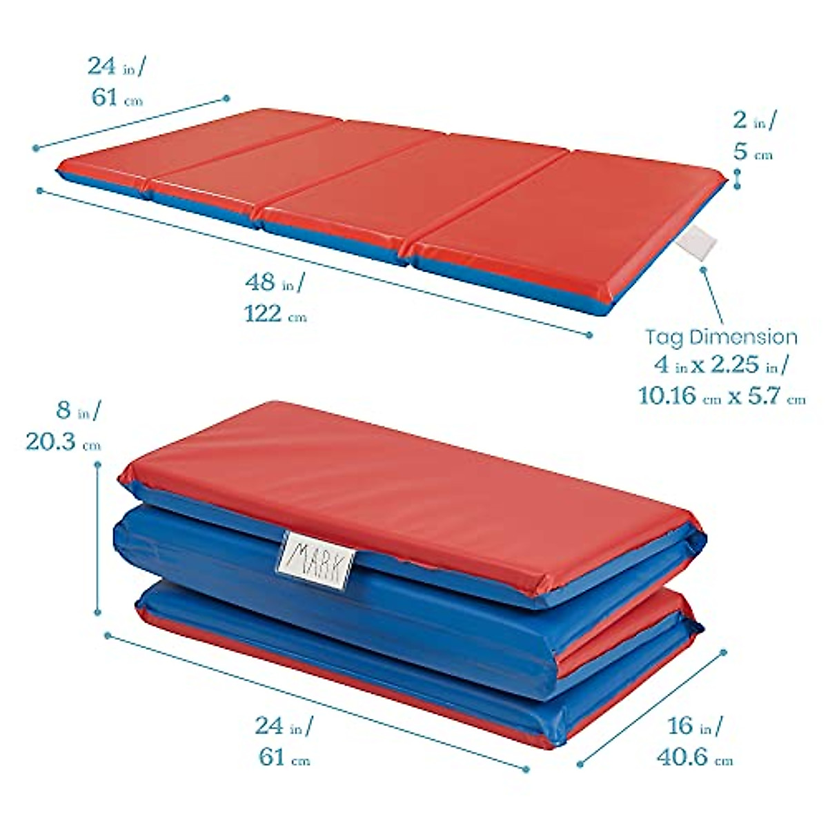 ECR4Kids Premium Folding Rest Mat, 4-Section, 2in, Sleeping Pad, Blue/Red, 5-Pack