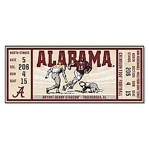 FANMATS 23178 Alabama Crimson Tide Ticket Design Runner Rug - 30in. x 72in. | Sports Fan Area Rug, Home Decor Rug and Tailgating Mat