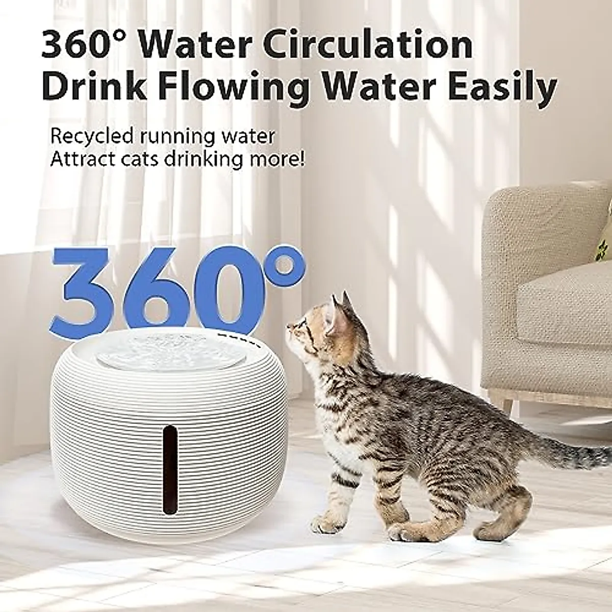 YDRQEA Cat Water Fountain, Water Fountain for Cats Inside Ultra Quiet Pet Water Fountain for Cats, 84 fl oz/2.5L Automatic Cat Drinking Fountain White, 2 Pack Filters.