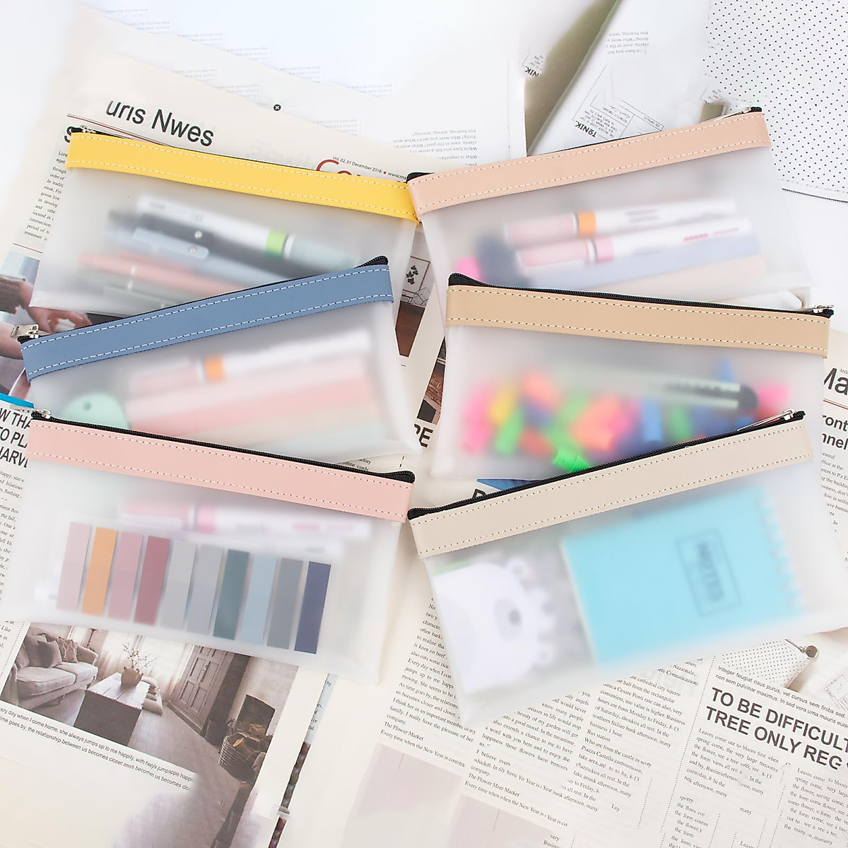 BIPEND 6 Pack Clear Pencil Pouch with Zipper, Pencil Case, Small Pencil Bag, Clear Makeup Pouch, Pen Holder, Money Organizer for Cash