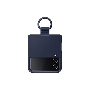 SAMSUNG Galaxy Z Flip 4 Silicone Cover with Ring, Protective Phone Case with Finger Loop, Matte Finish, Bold Style, Handheld Design, US Version, Navy