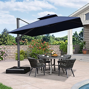 PURPLE LEAF 10FT Cantilever Outdoor Umbrellas Large Patio Umbrella Hanging Double Top Square Offset Umbrella with 360°Rotation Tilting Umbrella Outdoor Patio, Navy Blue