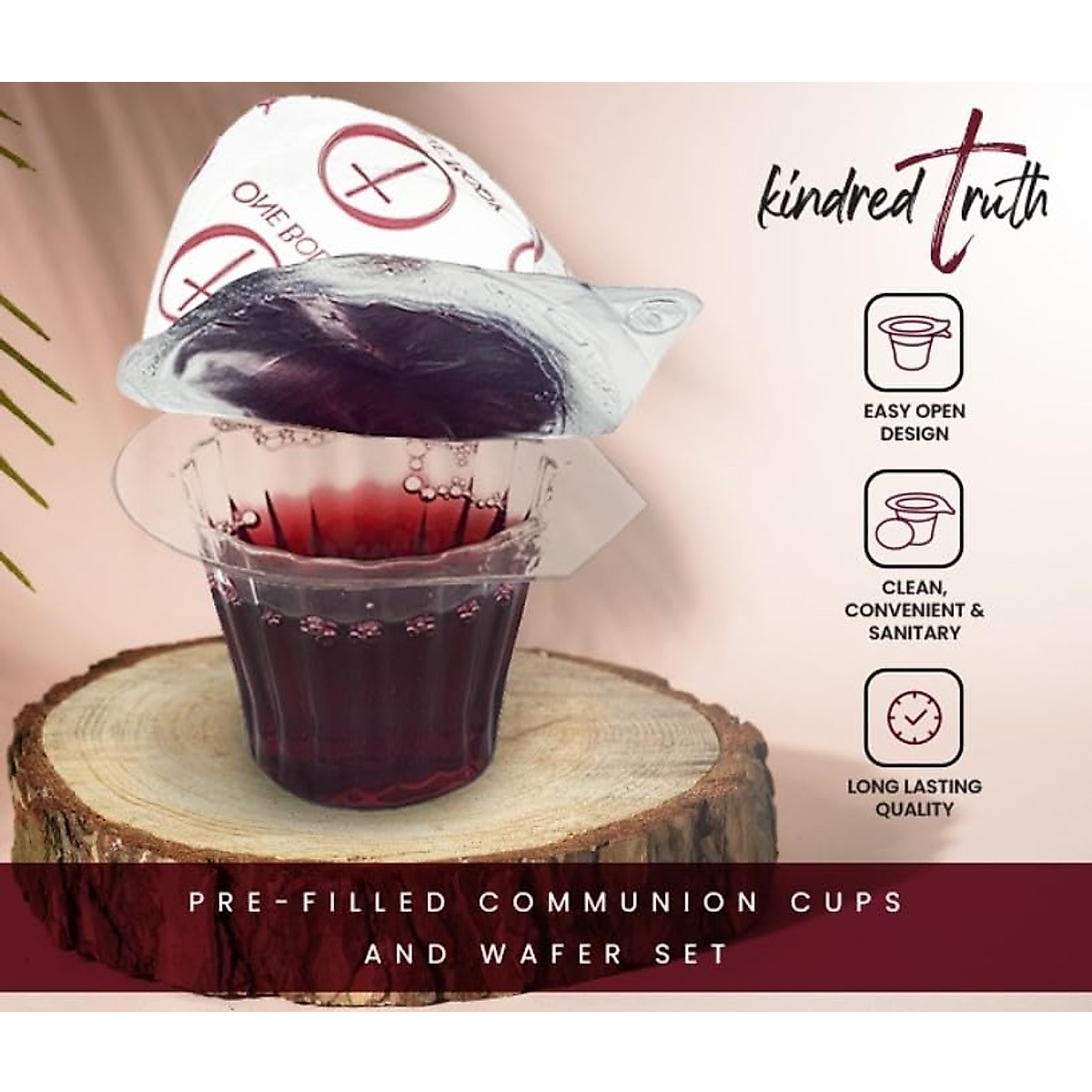 Easy Open 50 Count Pre-filled Communion Cups and Wafer Set by Kindred Truth with Communion Bread and Juice Included - by Kindred Truth
