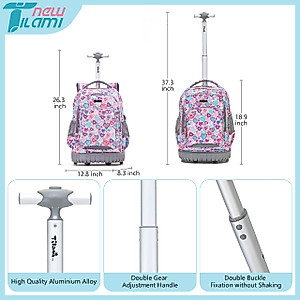 NEW TILAMI Rolling Backpack 18 Inch, Boys Girls Cute Wheeled Laptop Boys Girls Travel School Student Trip Bag, Pink Love