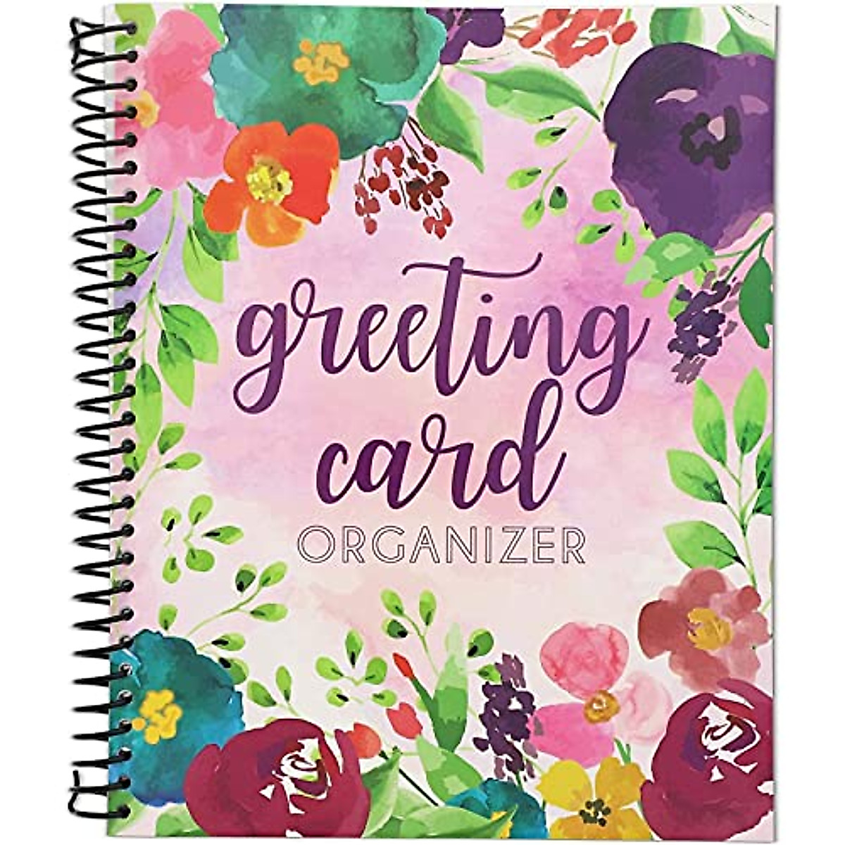 Floral Month By Month Greeting Card Organizer Book with 24 Pockets, Card Keeper Holder Storage for Birthdays, Weddings, Milestones, Graduation Parties, and Holidays, Spiral Bound (10x8.5 in)