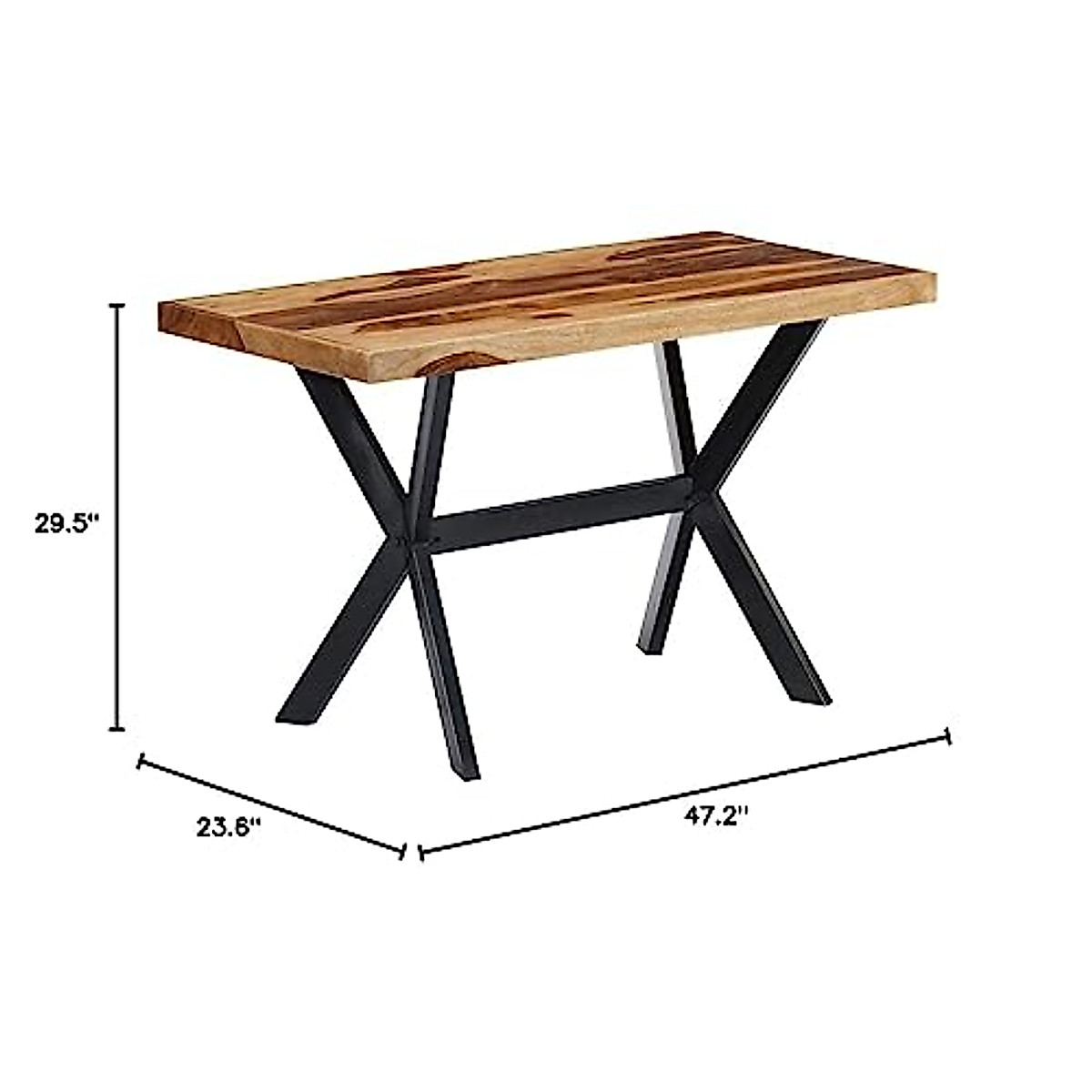 YUHI-HQYD Dining Table,Retro Coffe Table,Conference Table,Industry Offic Table,Easy to Assemble,with a Steel Cross Frame,Fits Dinner Party, Study, Office Work, 47.2"x23.6"x29.5" Solid Sheesham Wood