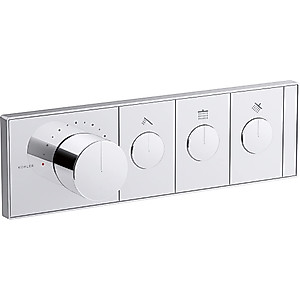 KOHLER 26347-9-CP Anthem Digital Thermostatic Valve Control Panel, Three-Outlet, Recessed Push Buttons, Polished Chrome