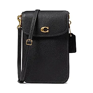 Coach Polished Pebble Leather C Phone Crossbody, Black