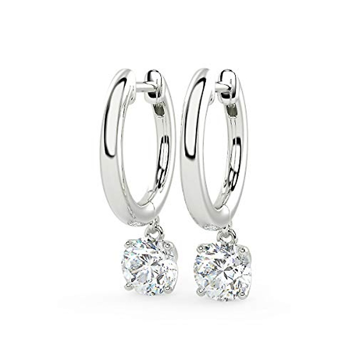 1/2 Carat Lab Grown Diamond Huggie Hoop Earrings for Women I 14k White Gold Earrings (G-H, VS1-VS2, 0.50 cttw) Dangling Drop Earrings I Brilliant Cut Diamond Hoops by Carbon Atelier