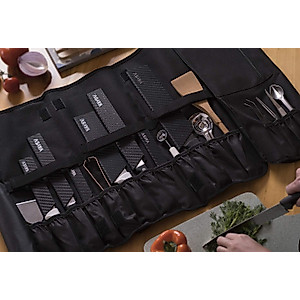 Asaya Chef Knife Roll Bag - 20 Total Pockets for Knives and Kitchen Utensils - Made with Stain Resistant Waxed Nylon - For Chefs and Culinary Students - Knives Not Included(Red)